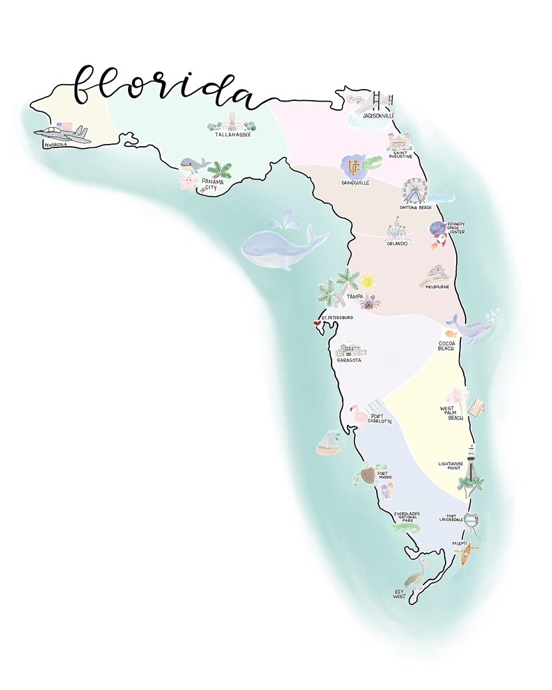 Watercolor Florida Map, State Digital Art Print - Etsy