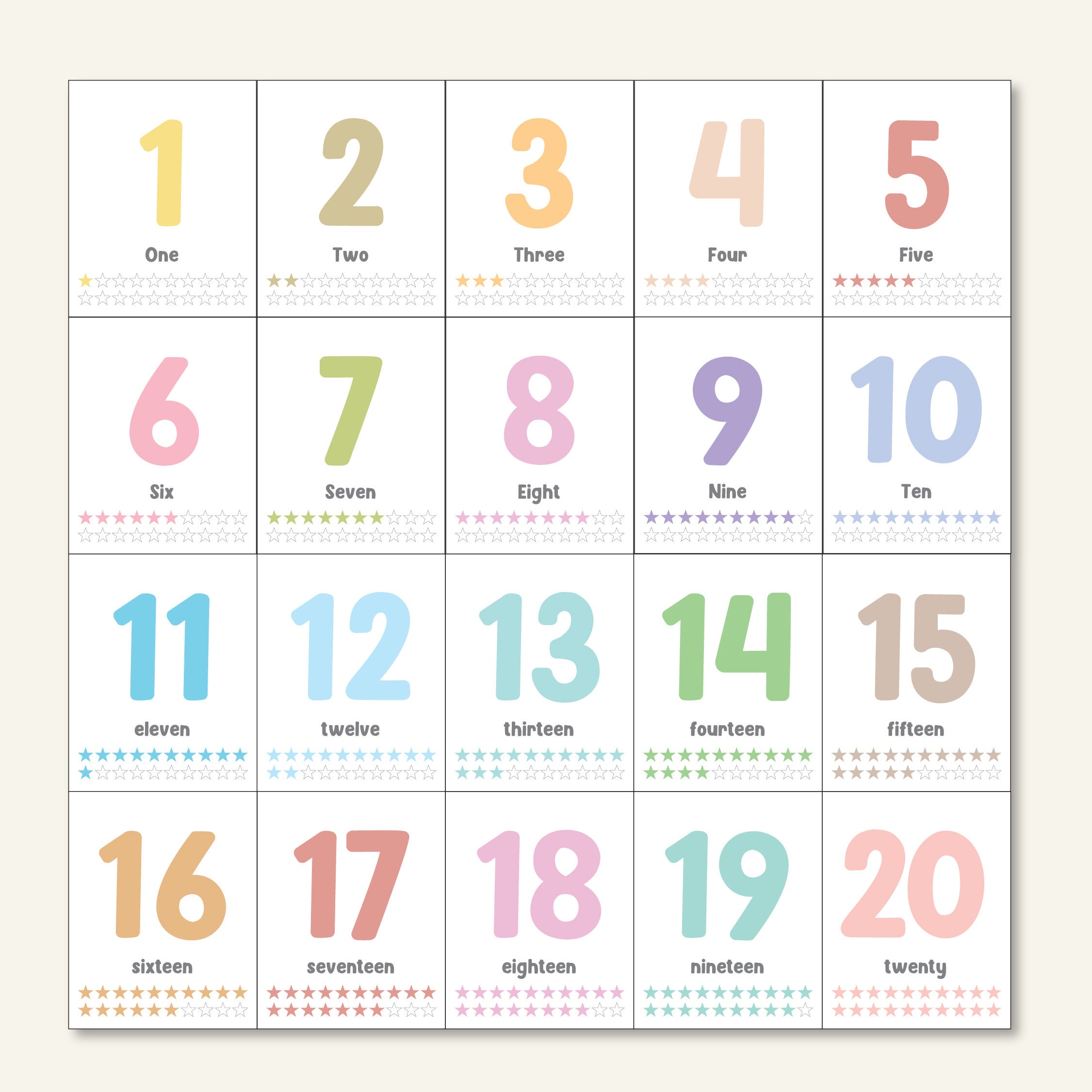 Count to 20 Numbers Flashcards, Printable Counting Flashcards for Kids ...