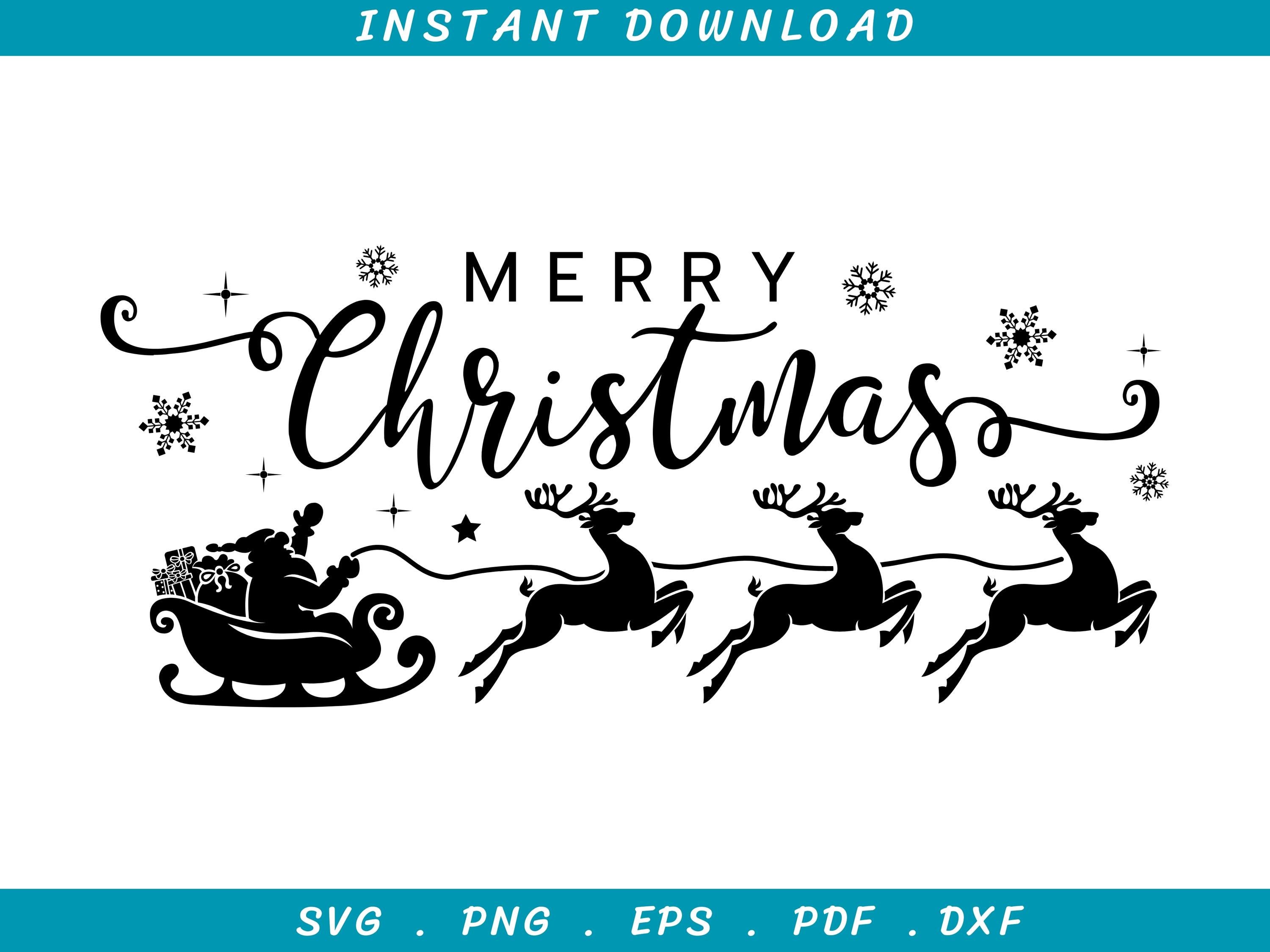 Merry Christmas Svg, Santa Claus Flying in Sleigh With Reindeer ...