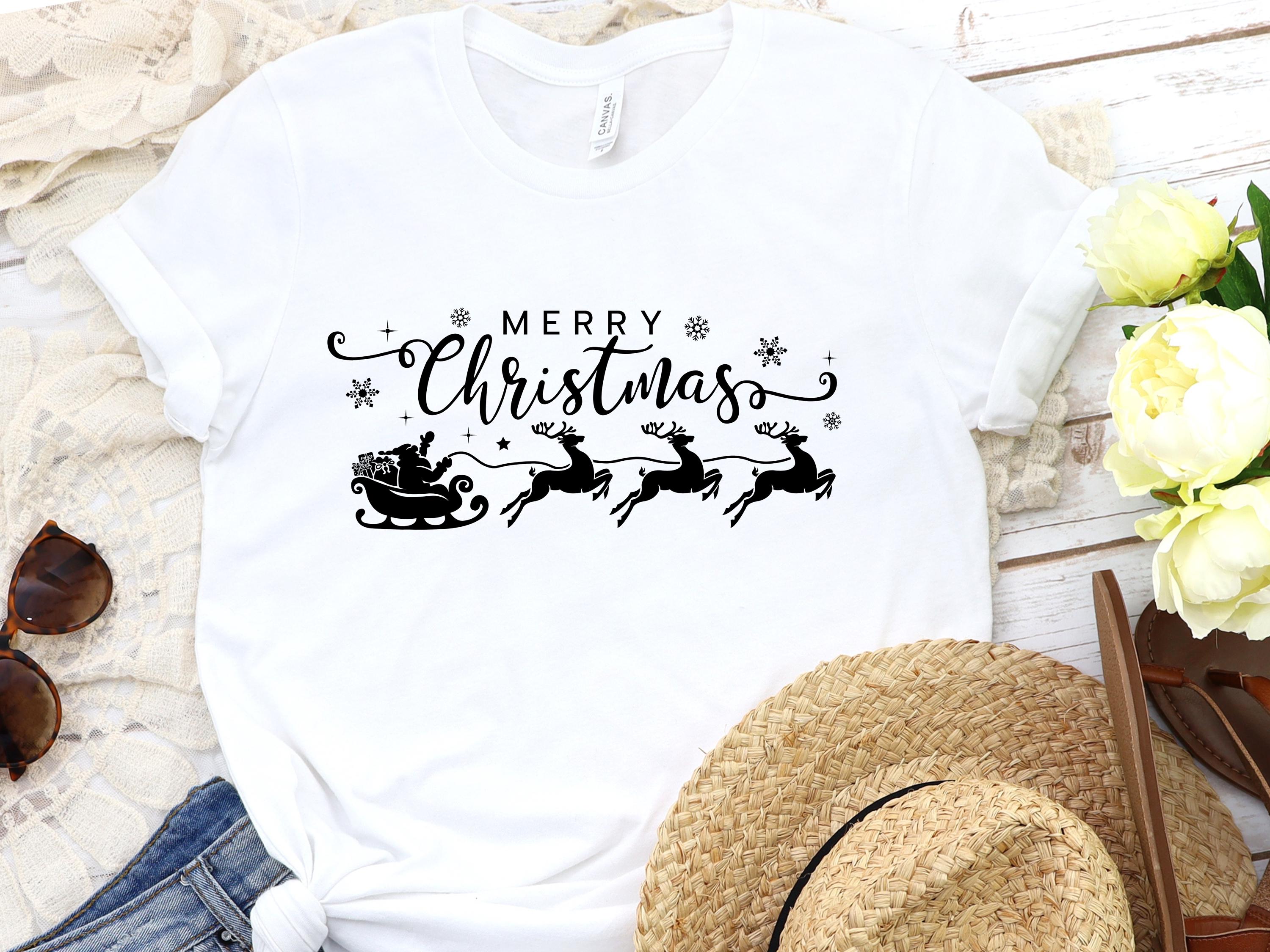 Merry Christmas Svg, Santa Claus Flying in Sleigh With Reindeer ...