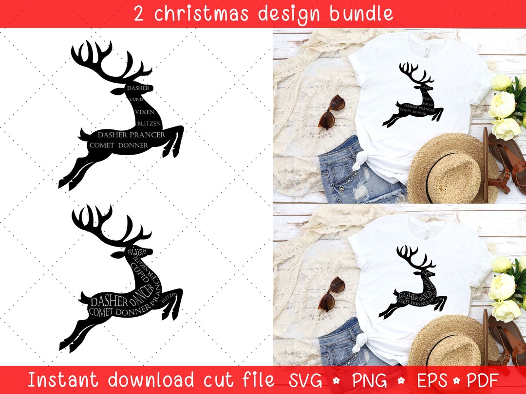 Reindeer Silhouette Svg,dasher Dancer Prancer Vixen Comet Cupid Donner ...