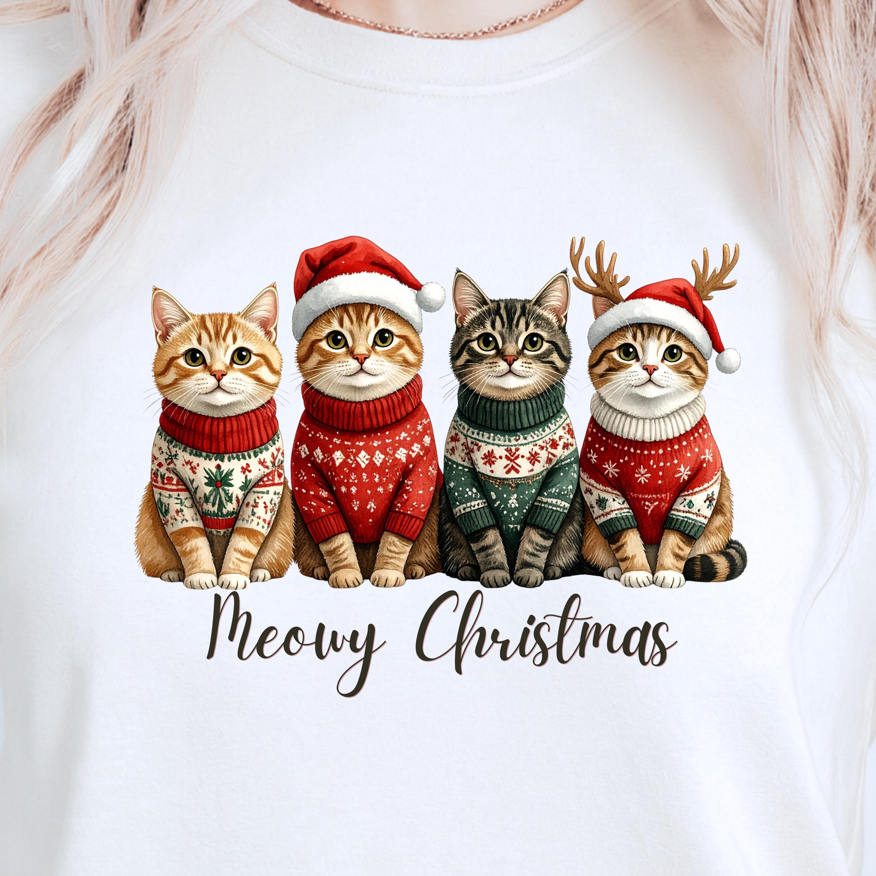 Meowy Christmas Cats PNG, Santa Hats, Sweaters (digital Download) - Etsy