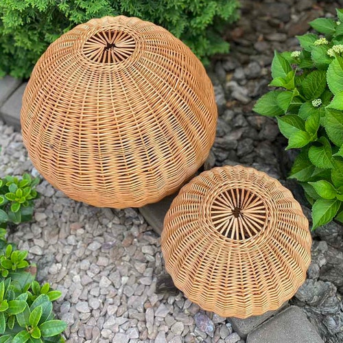 Globe Lampshade Wicker Rattan Lampshade Boho Style Round - Etsy