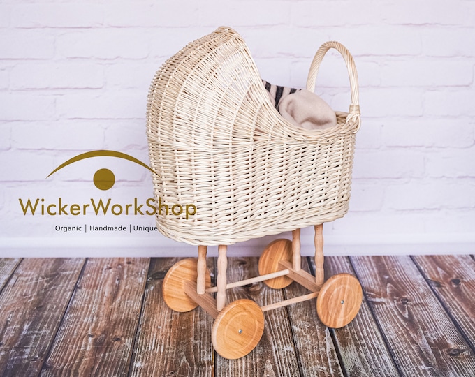 Doll Stroller, Wicker Doll Pram, Baby Stroller, Toy Doll Stroller, Doll ...