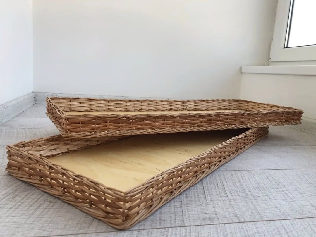Wicker Shallow Display Basket, Flat Wicker Display Tray, Display Tray ...