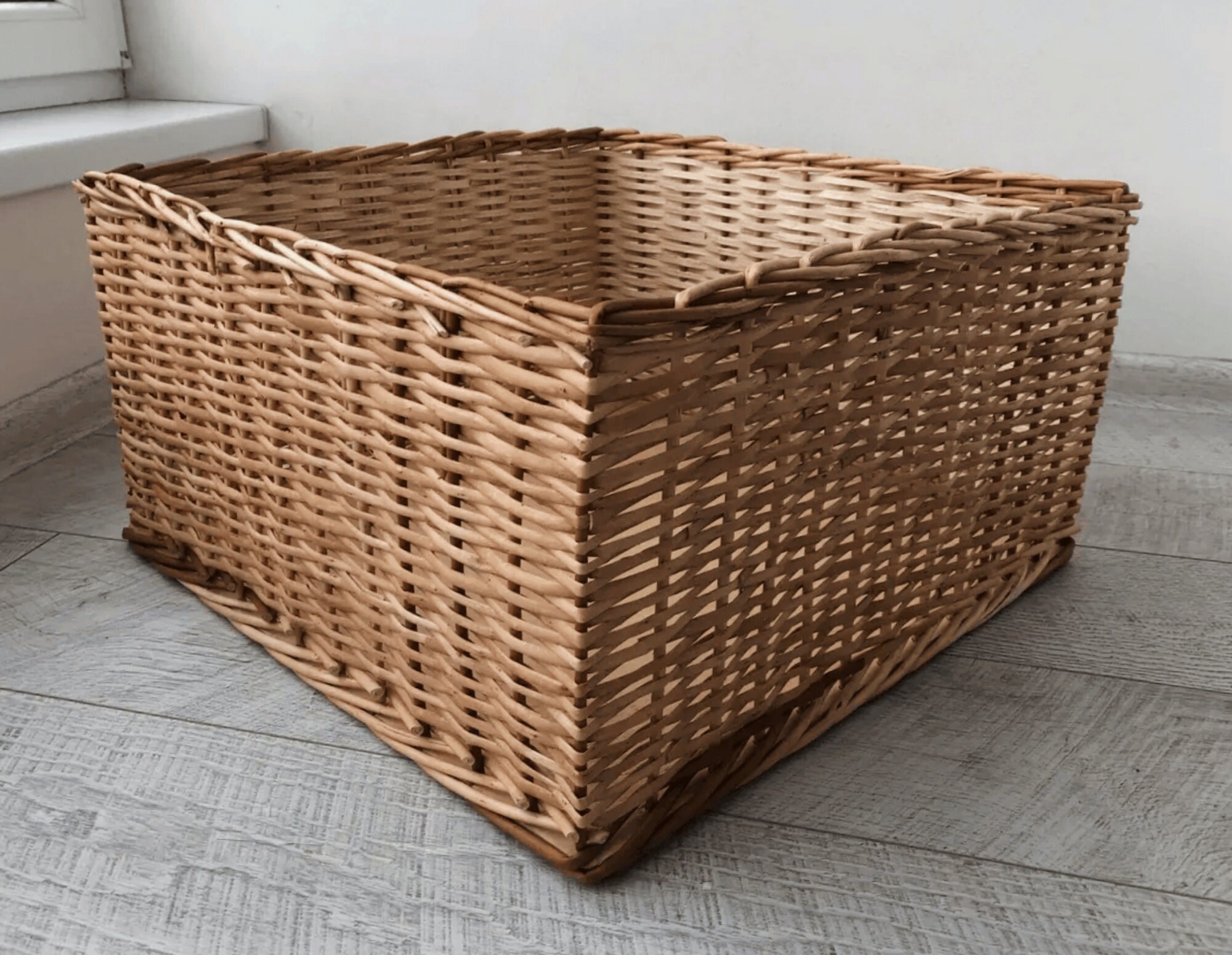 Large Square Rattan Storage Basket, Wicker Storage Box, Garden Harvest ...