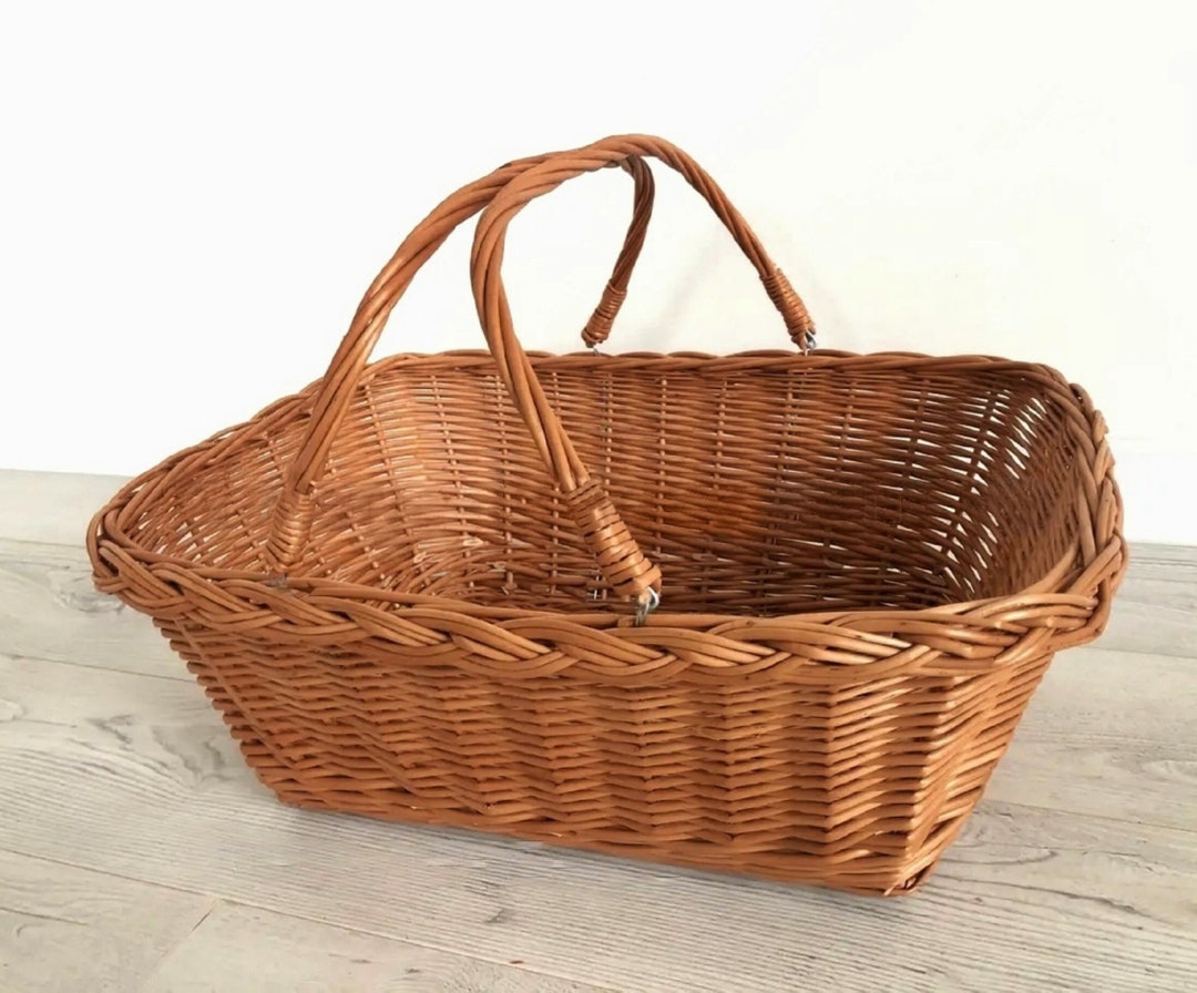 Rattan Basket With Handle, Natural Wicker Basket With Two Handles ...
