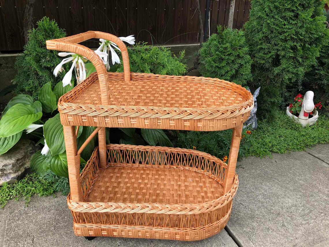Boho Serving Cart on Wheels Bar Cart Serving Cart Trolley | Etsy