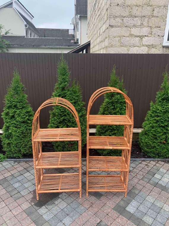Tiered Plant Stand Wicker Shelf Rattan Plant Stand Vinyl | Etsy