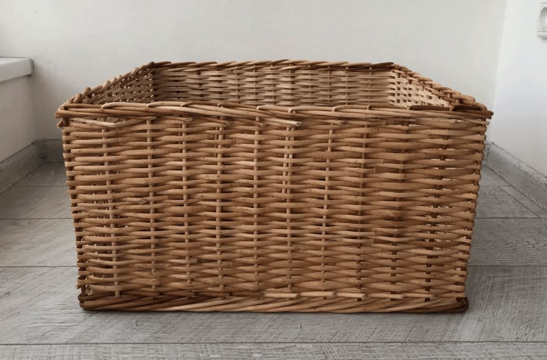 Large Square Rattan Storage Basket, Wicker Storage Box, Garden Harvest ...