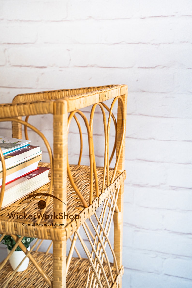 Rattan Bookshelf, Wicker Free Standing Bookshelf, Handmade Rattan Shelf ...