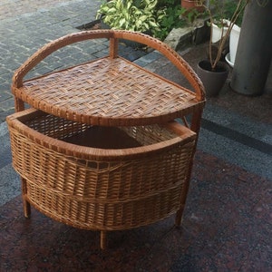 Corner 2-tier Wicker Drawer, Wood Small Chest of Drawers, Rattan Boho ...