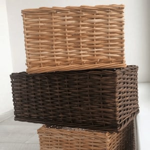 Rectangular Woven Basket, Shallow Storage Basket for Nursery, Wicker ...