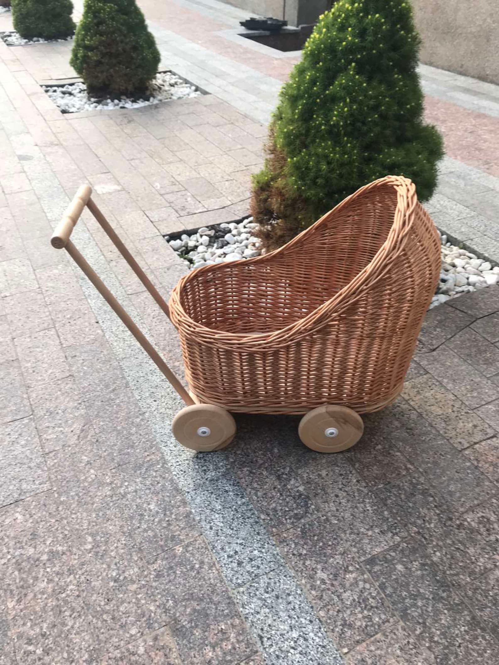 Wicker Baby Walker Push & Pull Baby Doll Pram, Wicker Stroller Wooden ...