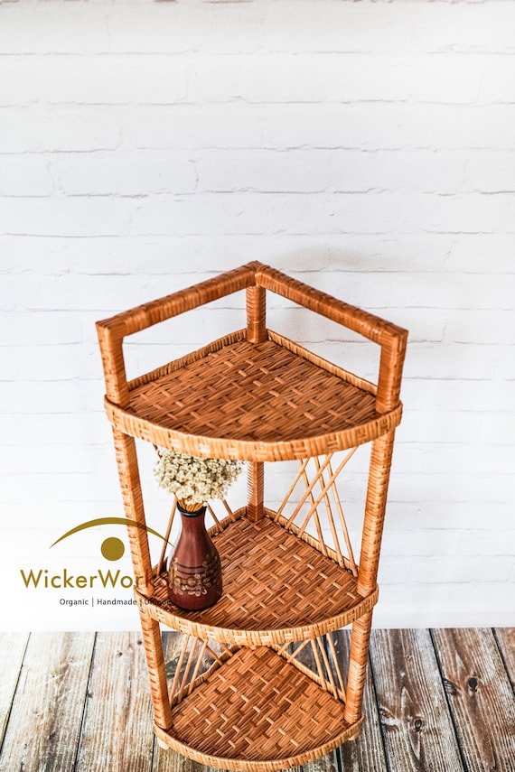 Corner Shelftiered Plant Standwicker Shelvestriangle - Etsy