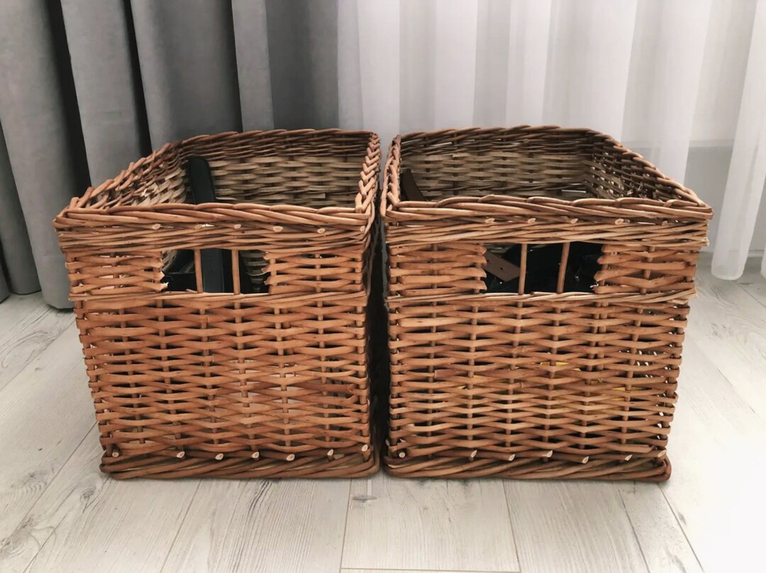 Natural Square Wicker Storage Basket With Handles, Storage Basket for ...