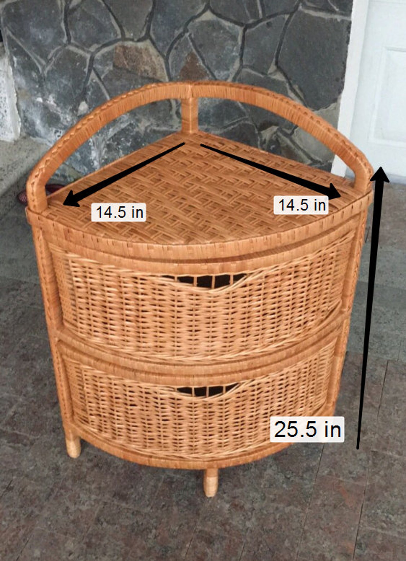 Corner 2-tier Wicker Drawer Wood Small Chest of Drawers | Etsy