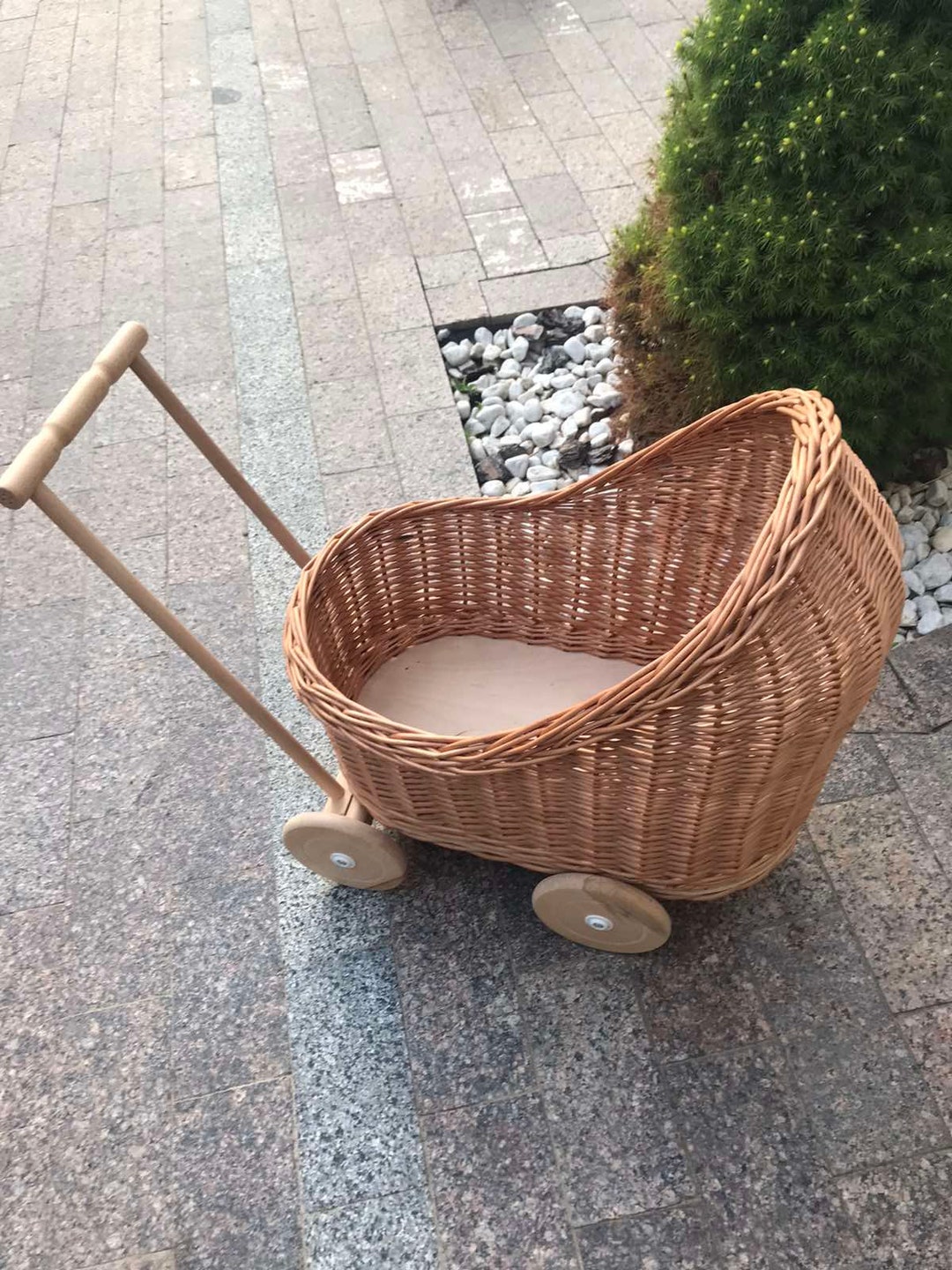 Wicker Baby Walker Push & Pull Baby Doll Pram, Wicker Stroller Wooden ...