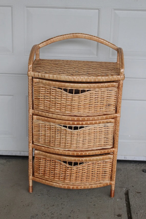 Organic Wicker Dresser 32h Bedroom Dresser With Small Storage Wood Drawers Rattan Entry Table With Drawers Etsy