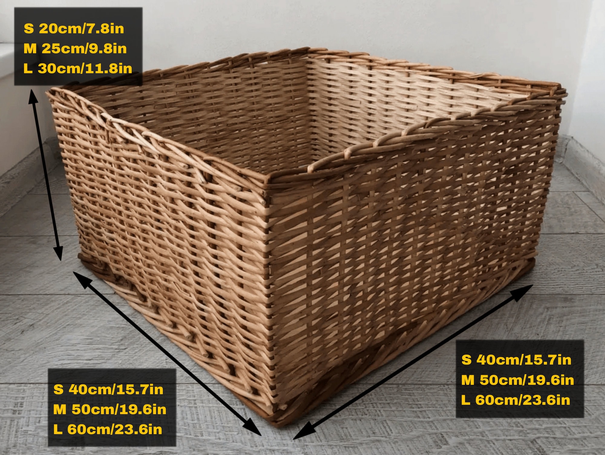 Large Square Rattan Storage Basket, Wicker Storage Box, Garden Harvest ...