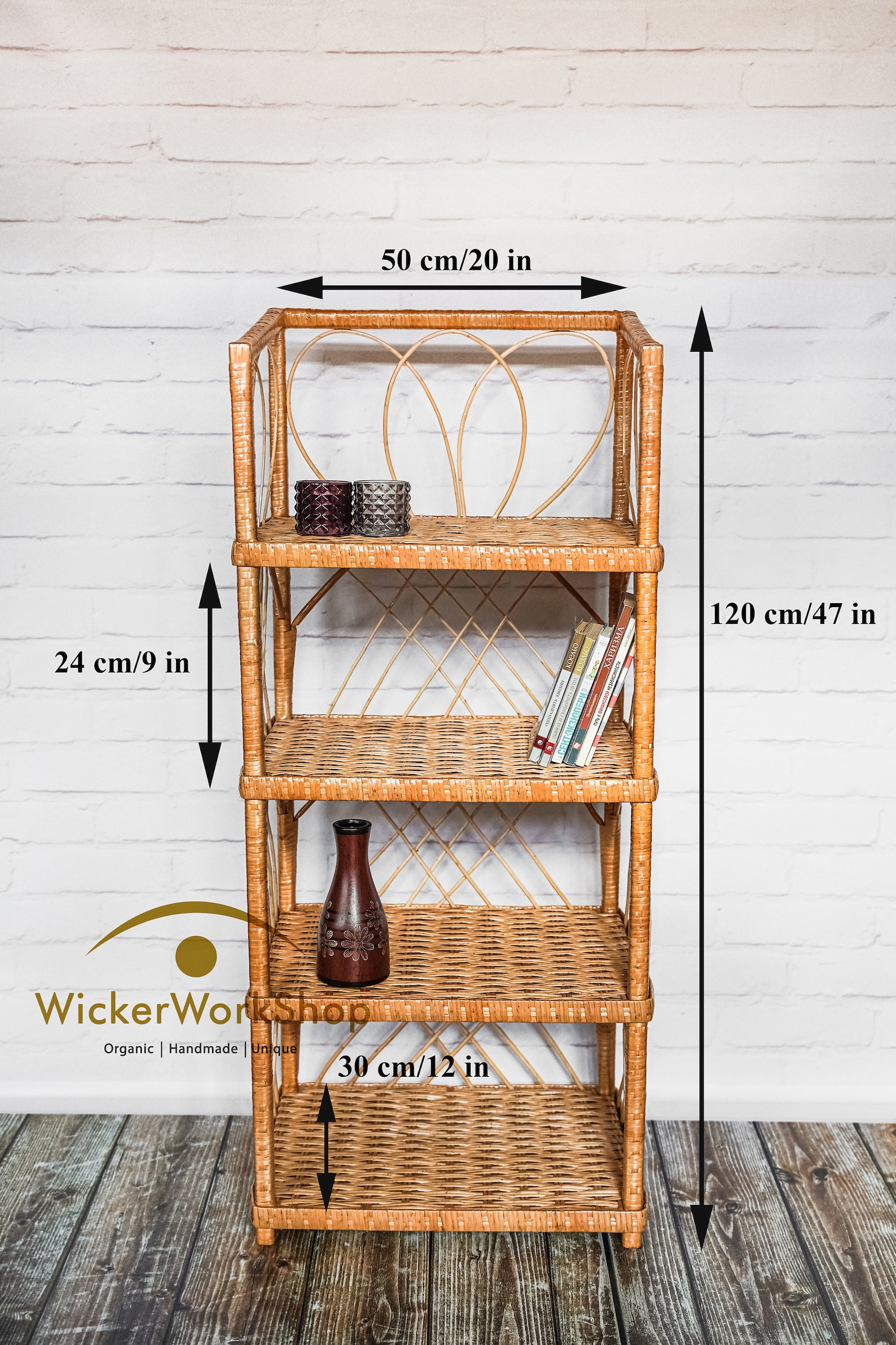 Rattan Bookshelf Wicker Free Standing Bookshelf Handmade - Etsy