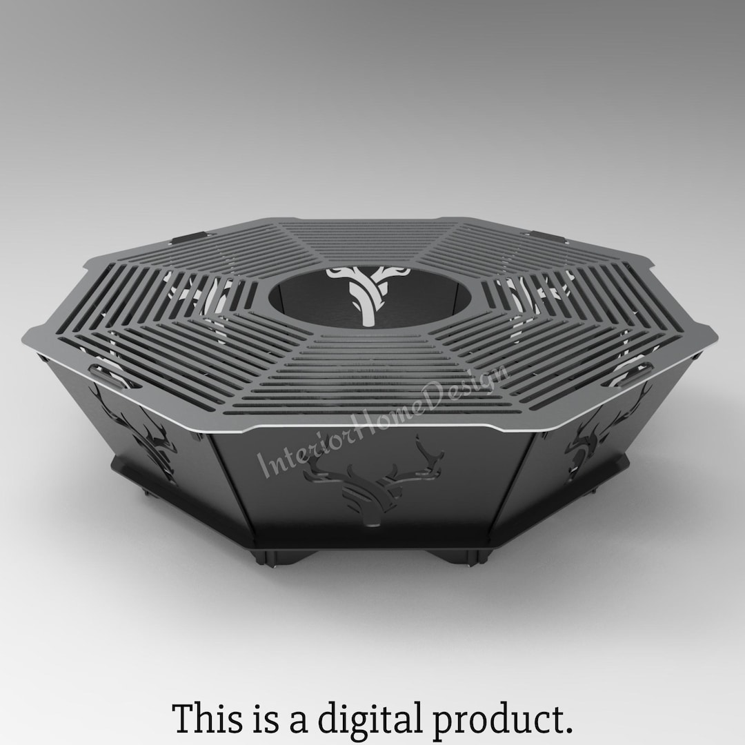 36 Inch Deer Octagon Fire Pit Dxf File, Bbq Fire Place Dxf Files for ...