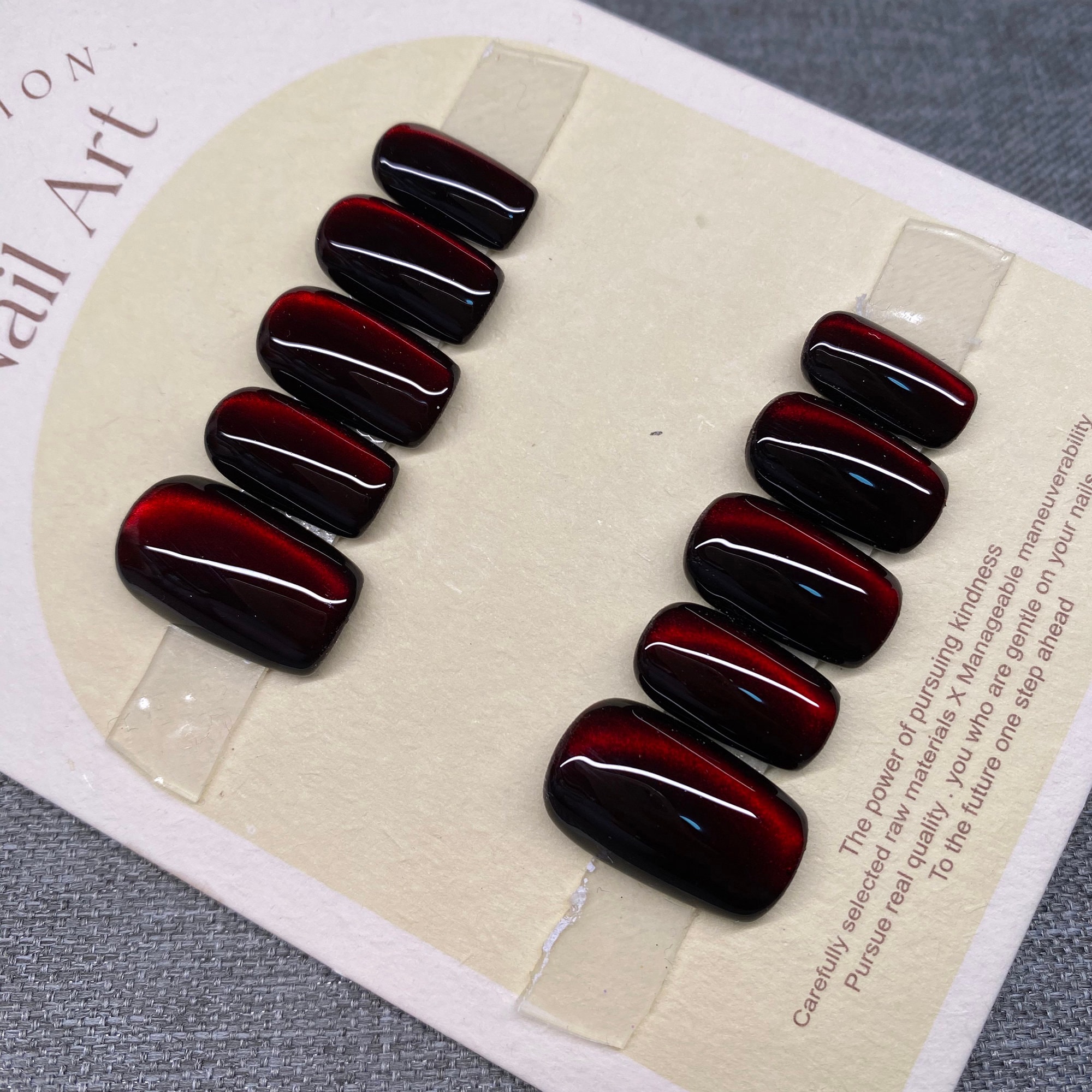 Black Red Cat Eye Art Nails, Acrylic Press on Nails, Stick on Cat Eye ...