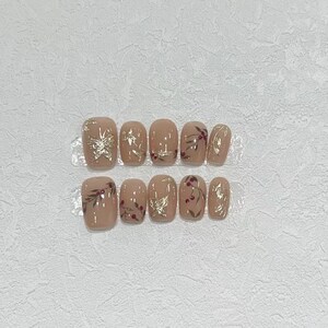 Butterfly Red Bean Nails, Handmade Press on Nails, Wearable Nail Art ...