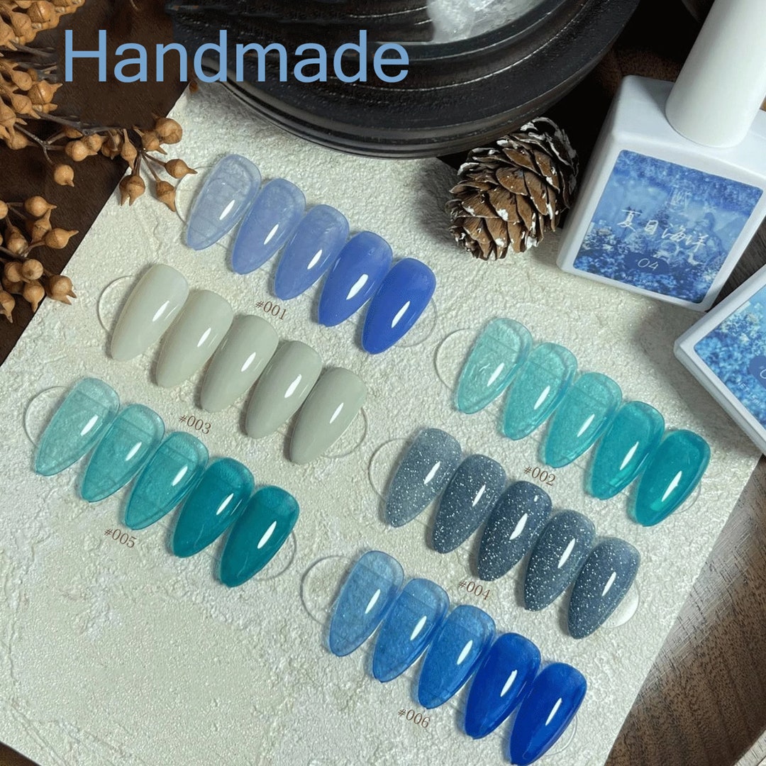 Summer Ocean Color Blue Nails, Minimalist Gel Nail Set, Blue Nails ...