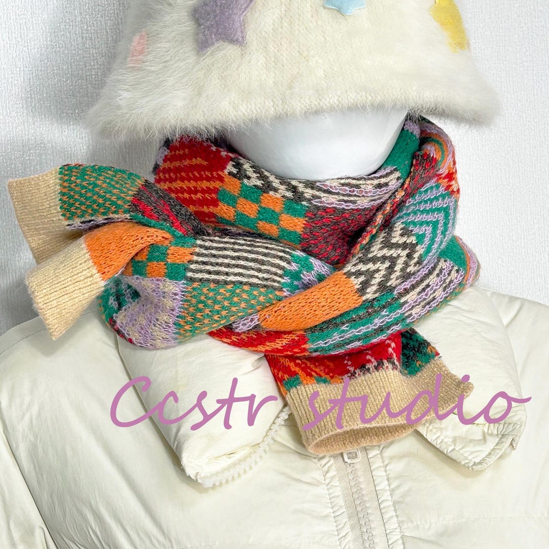 Handmade Rainbow Plaid Knitted Scarf: Wool Blend Winter Shawl - Etsy