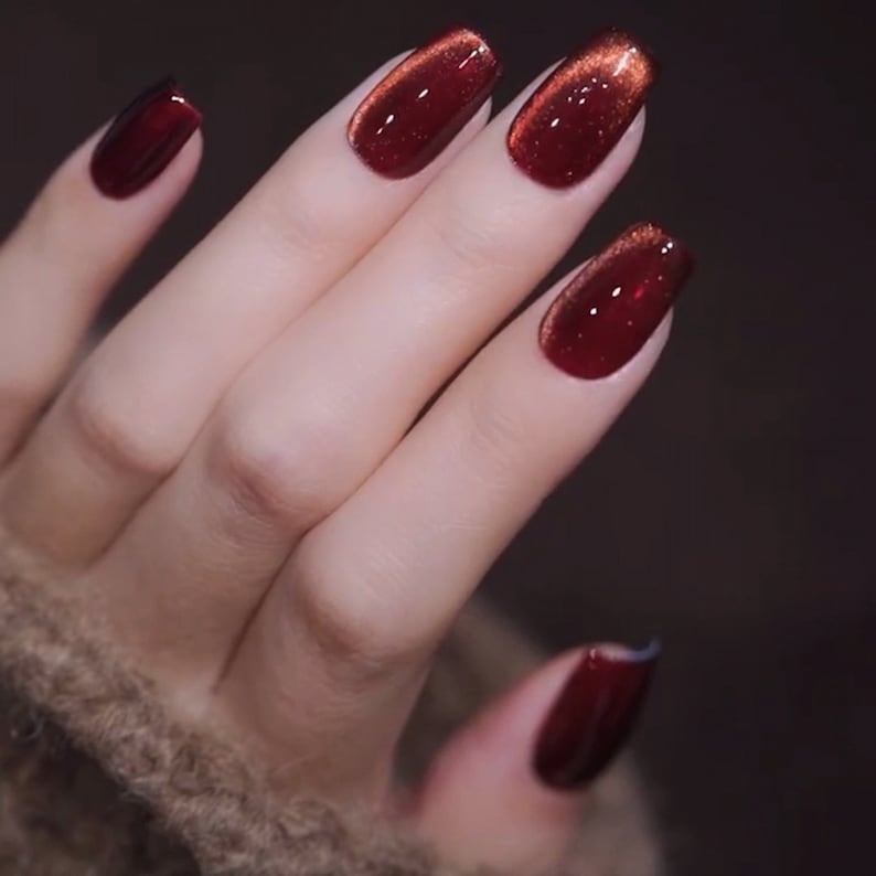 Red Cat Eye Nails, Fashion Nail Patch Finished, Handmade Custom Wear ...