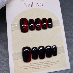 Black Red Cat Eye Art Nails, Acrylic Press on Nails, Stick on Cat Eye ...