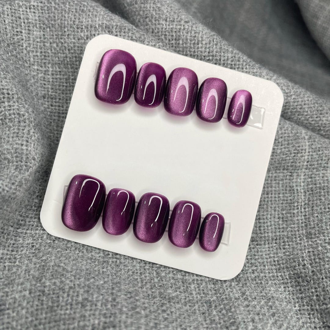 Purple Cat Eye Nails, Grape Purple Cat Eye Nails, Handmade Pressed ...