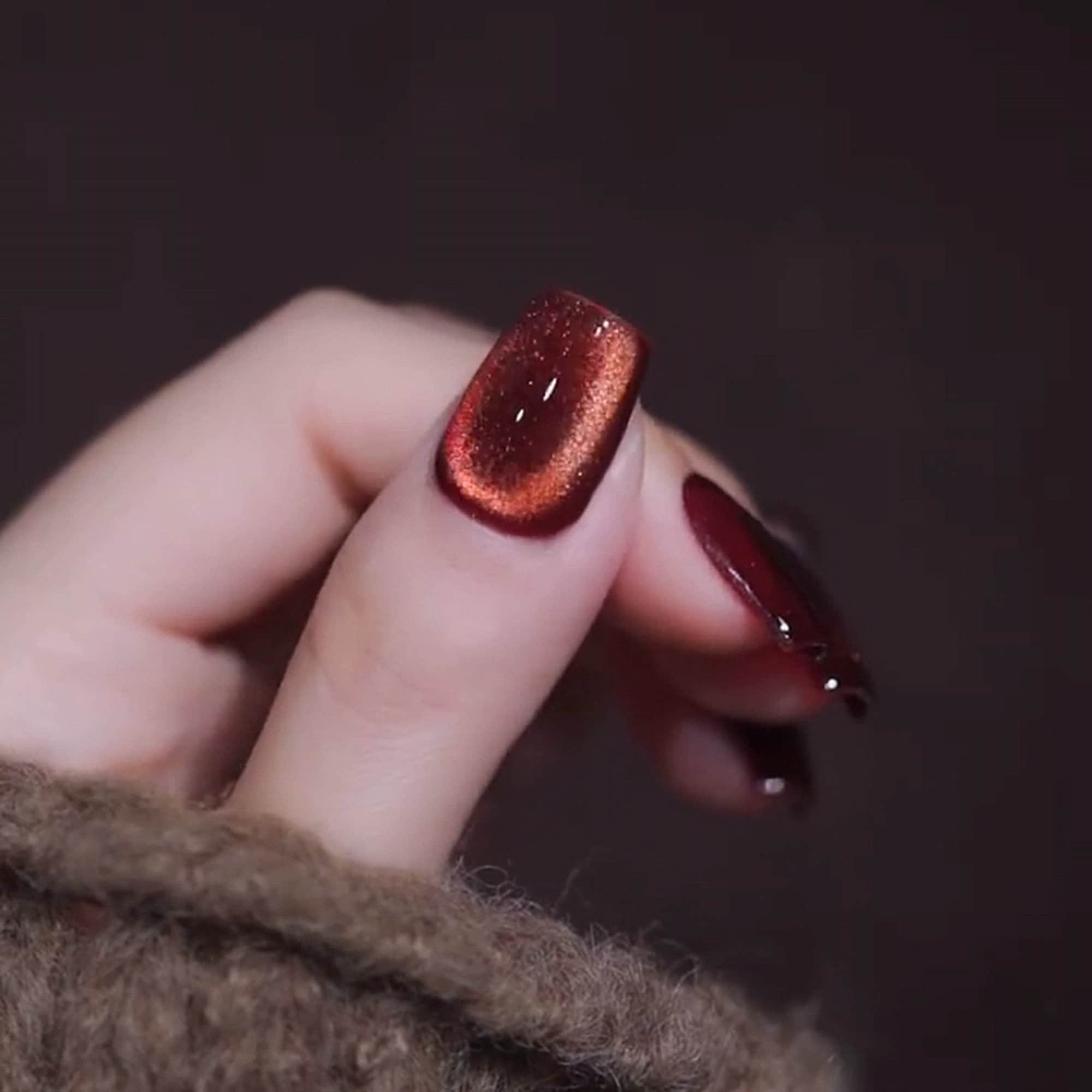 Red Cat Eye Nails Fashion Nail Patch Finished Handmade Custom Wear Nail Blush Cat Eye