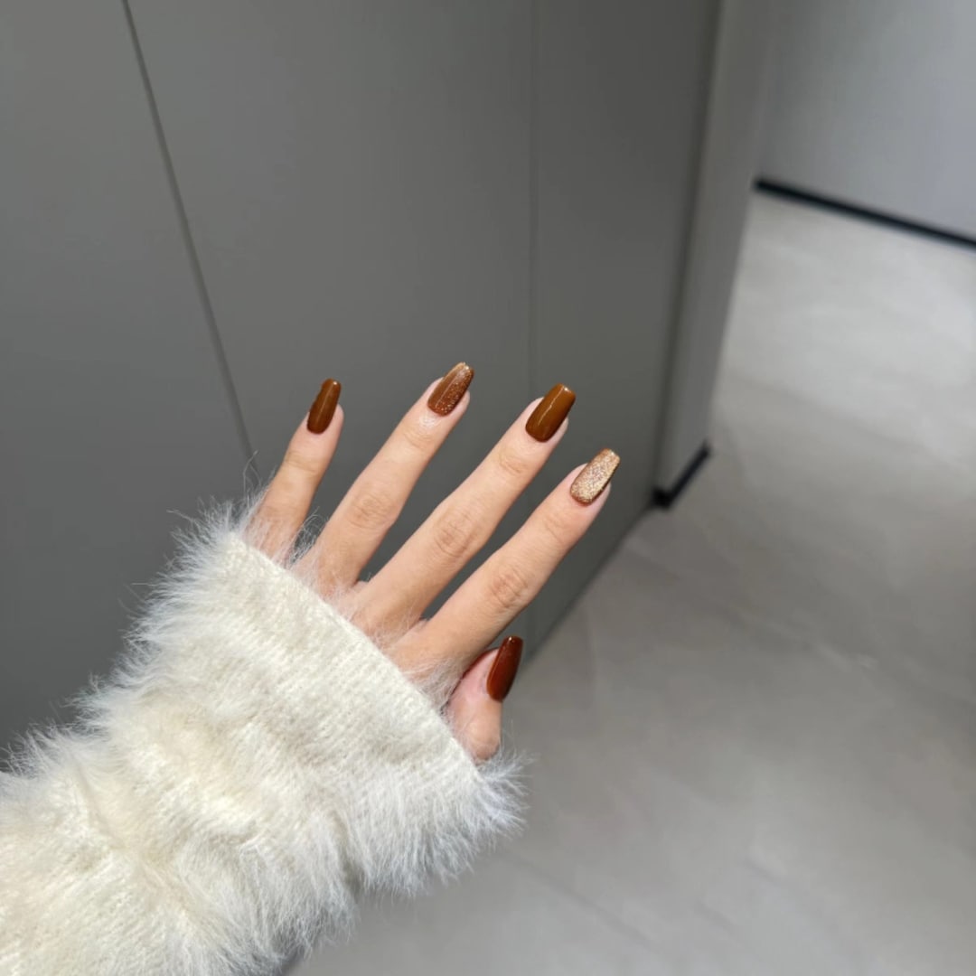Handmade Caramel Cat Eye Press on Nails: Brown Fake Nail Patches - Etsy