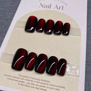 Red Cat Eye Press on Nails: Black Glitter Gel, Reusable Acrylic Nails ...