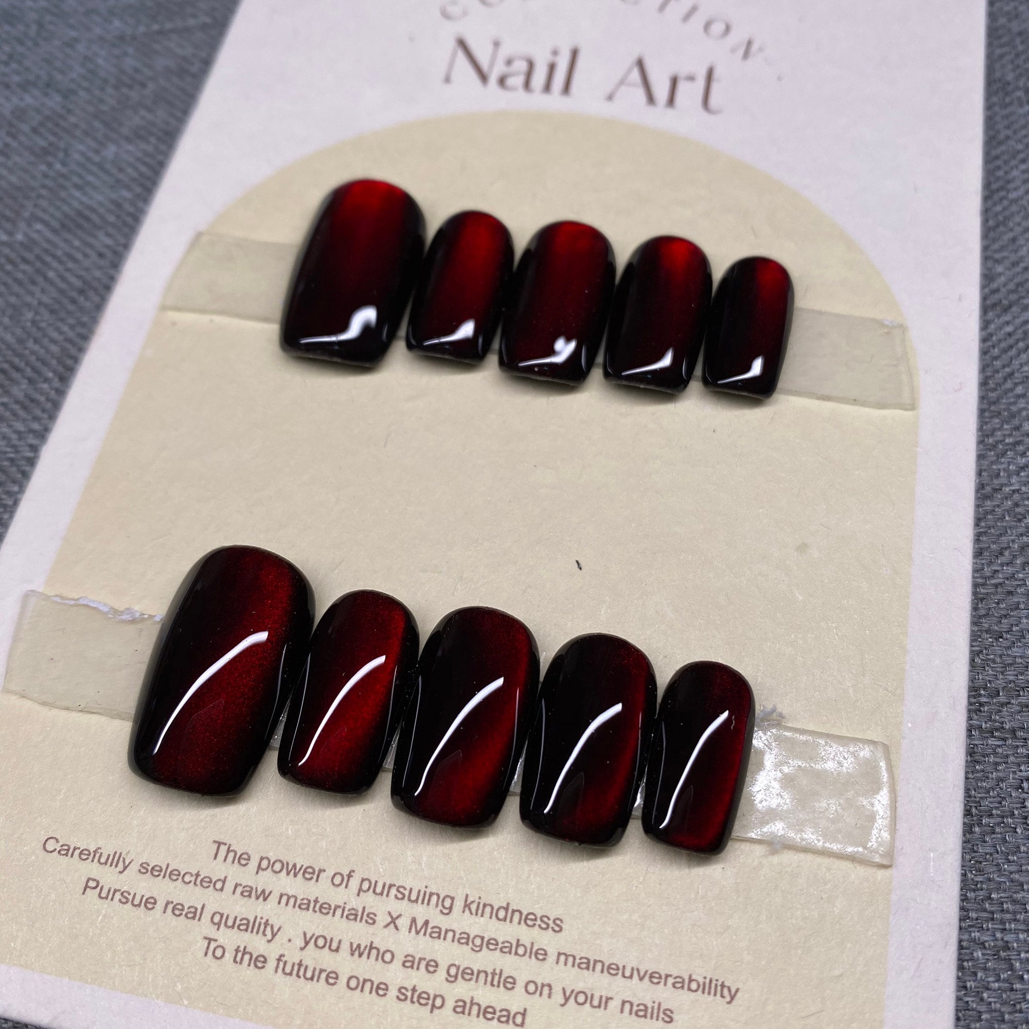 Black Red Cat Eye Art Nails, Acrylic Press on Nails, Stick on Cat Eye ...