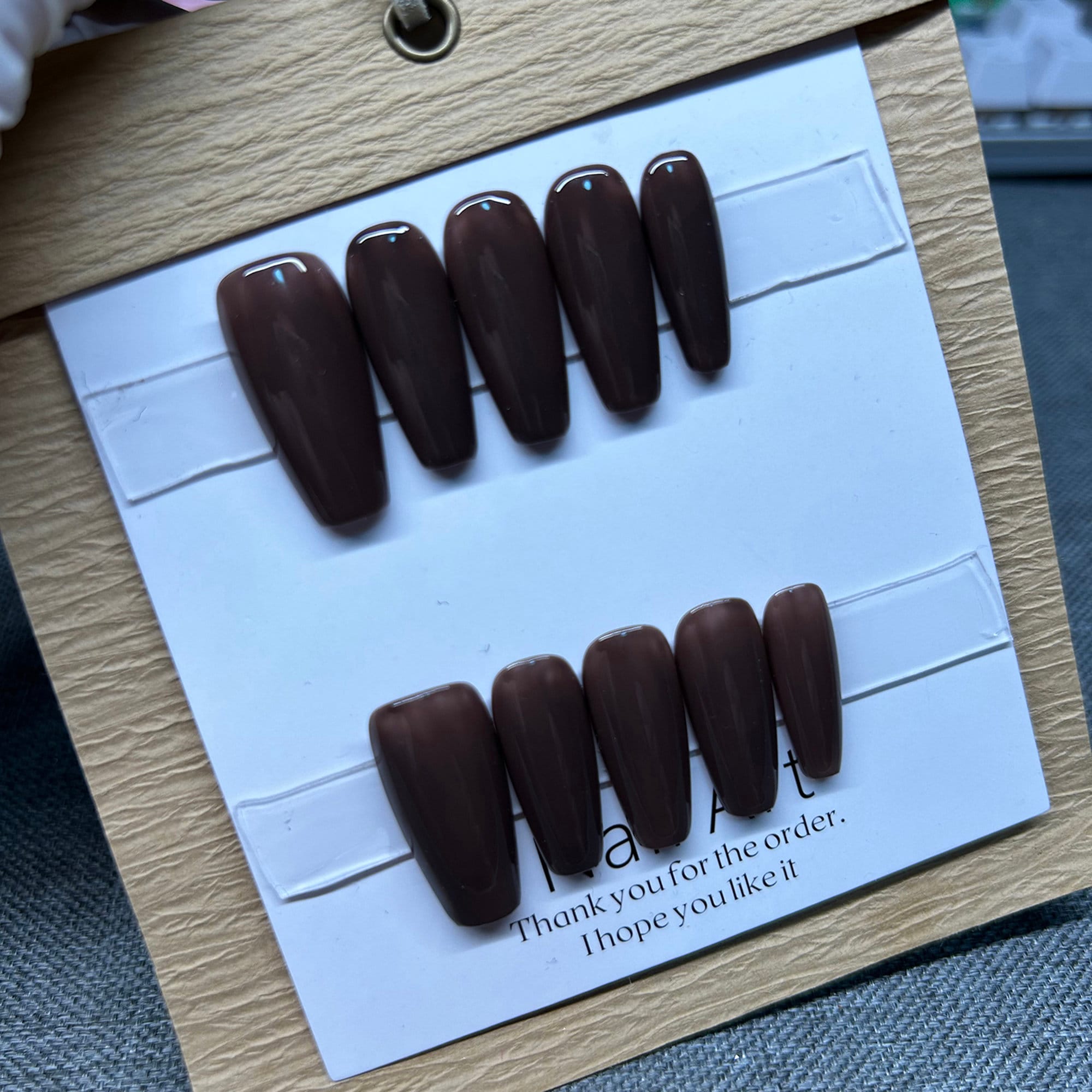 Dark Chocolate Colored Nails, Press-on Nails for Fall, Acrylics, Cute ...