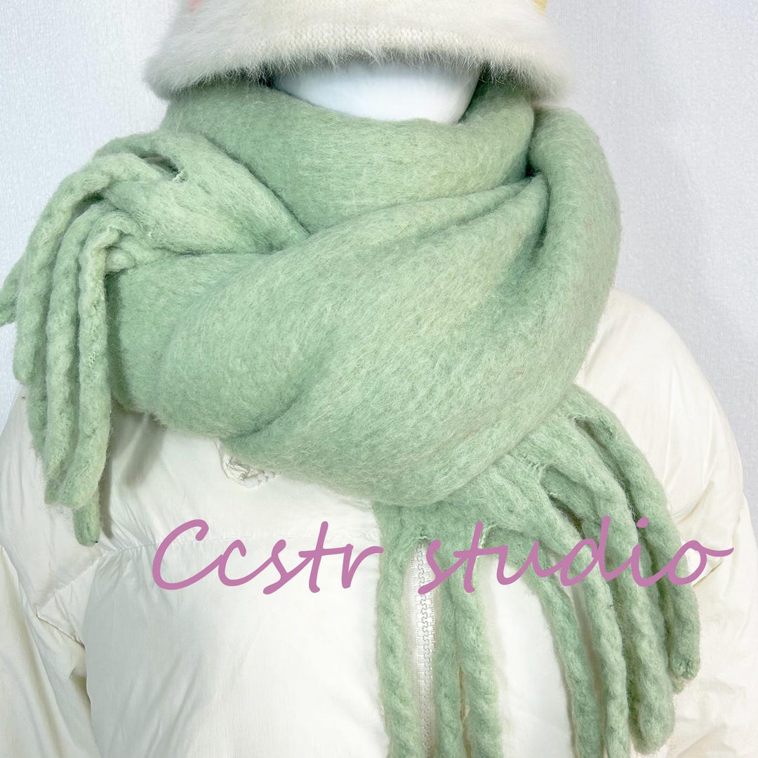 Matcha Green Mohair Scarf | Soft Mohair Scarf | Winter Warm Scarf ...