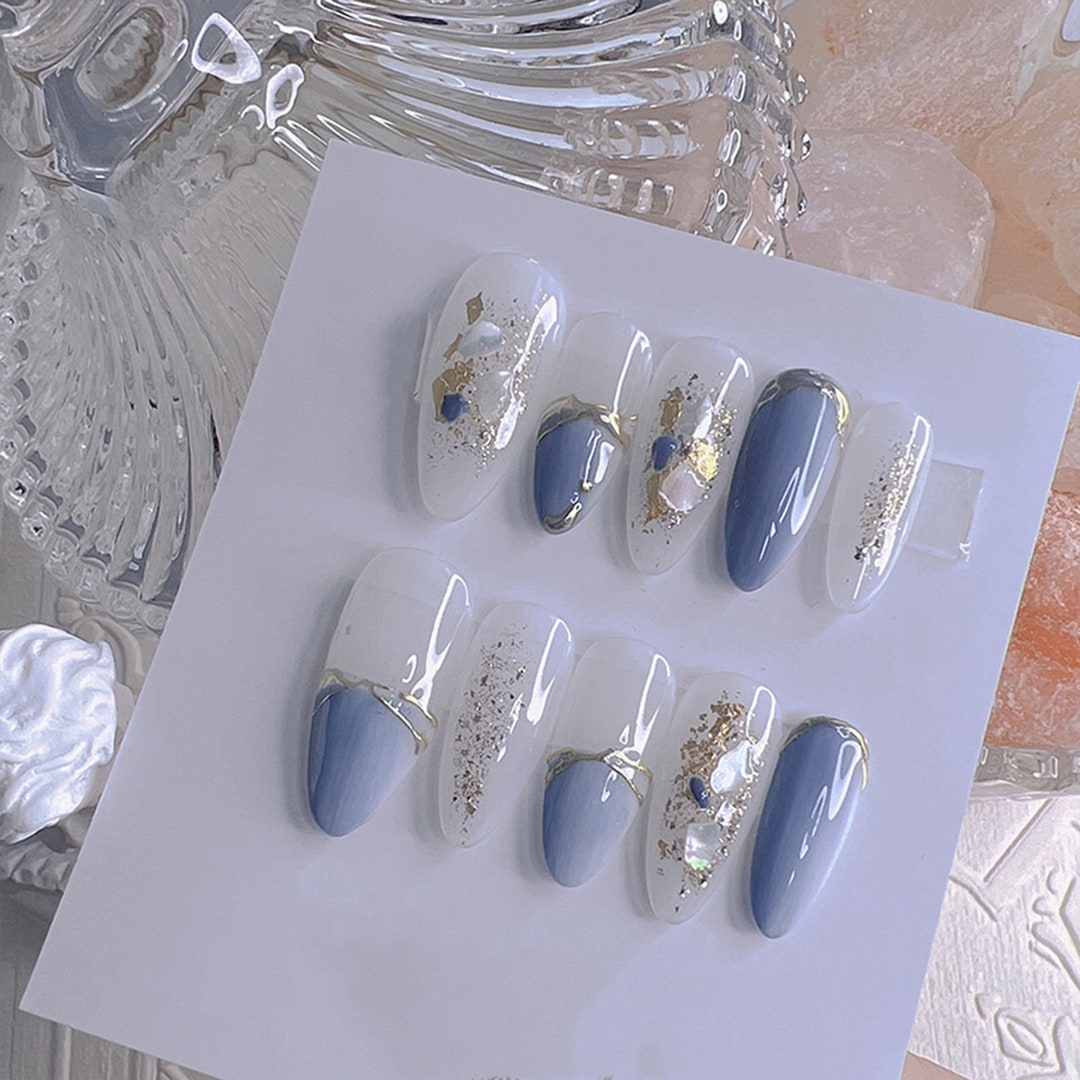 Blue French Gradient Nail Art, Shellac Nails, Summer Beach Nail Sets ...