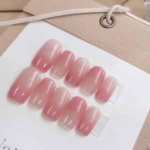 Peach Pink Gradient Nails, Handmade Wearable Nails, Custom Nail Art ...