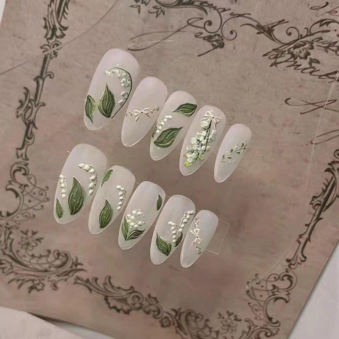 Lily of the Valley Press-on Nails: Handmade Wedding Bride Manicure - Etsy