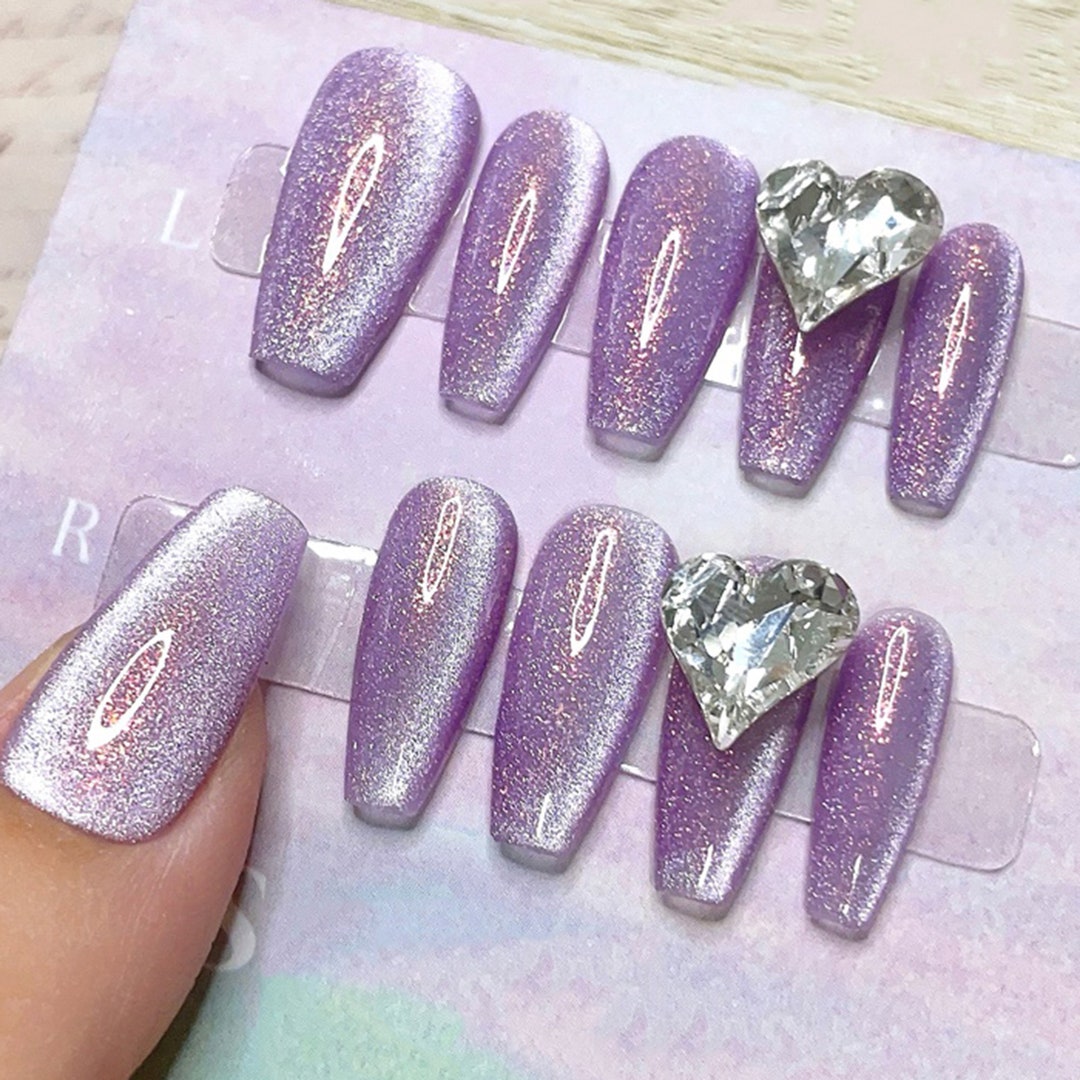 Purple Cat Eye Nails, Love Diamond Air Nails, Lavender Purple Cat Eye ...