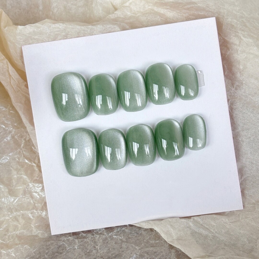 Green Cat Eye Nails, Reusable Press-on Nails, Gel Nails, Luxury ...