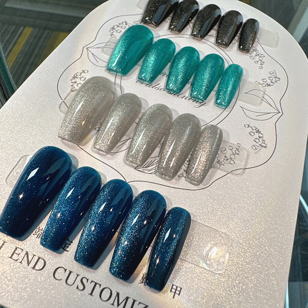 Crystalline Cat Eye Press on Nails, Trapezoidal Nails, Handmade ...