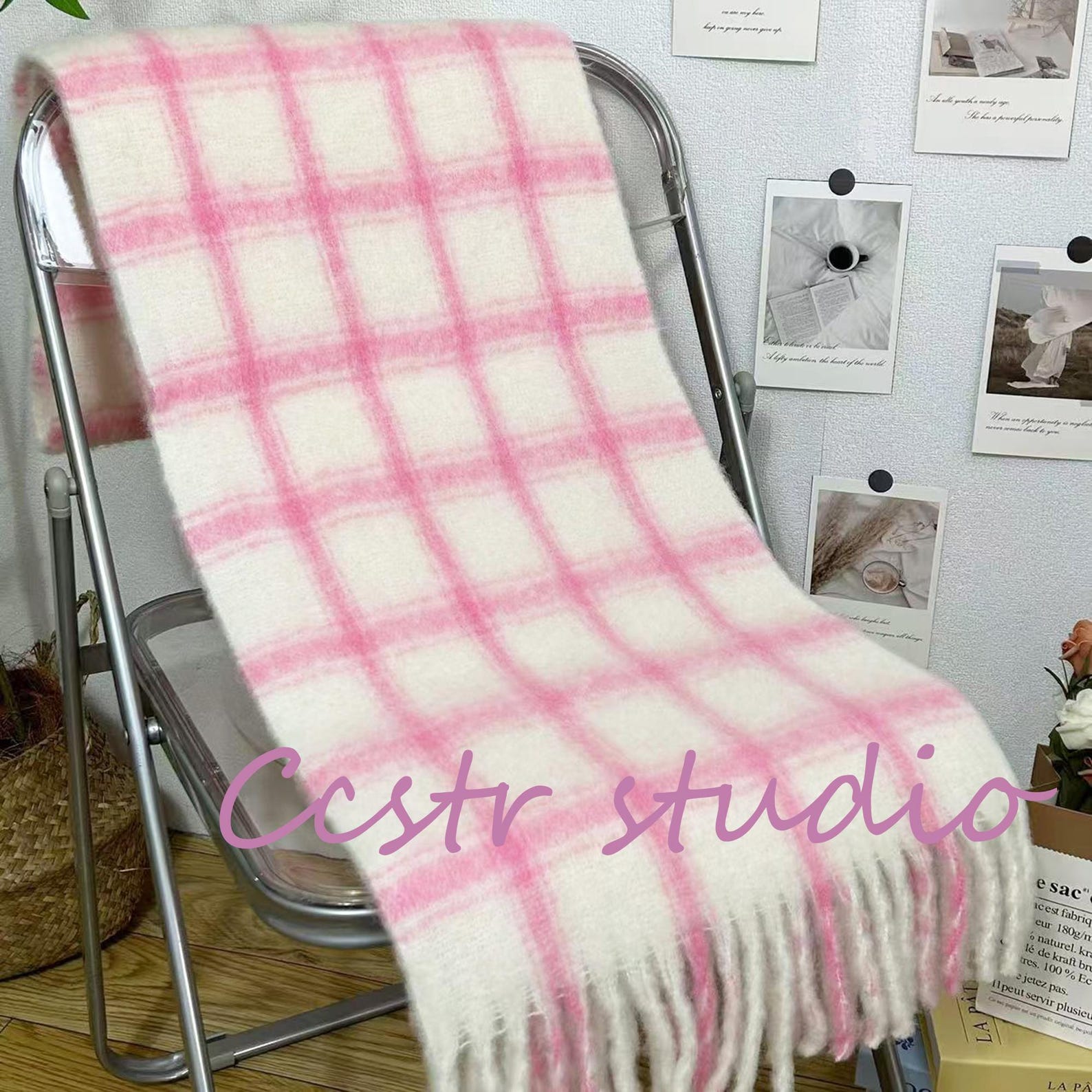 Pink Plaid Wool Blend Scarf, Long Winter Tassel Scarf - Etsy