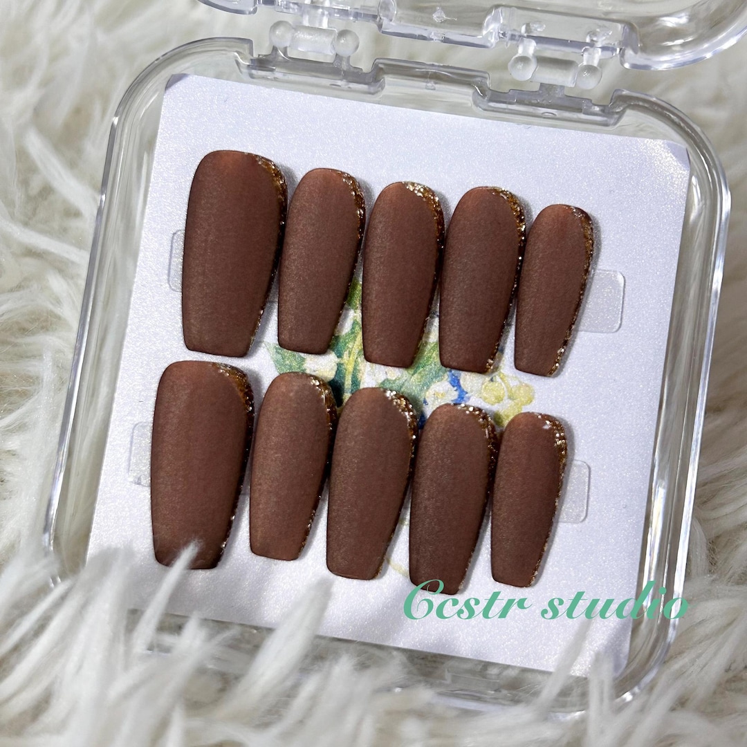 Brown Cat Eye Nails, Handmade Press-on Nails, Delicate Nails, Jeweled ...