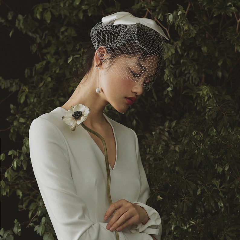 Bow Short Veil: Bridal French Vintage Wedding Accessory - Etsy