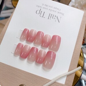 Peach Pink Gradient Nails, Handmade Wearable Nails, Custom Nail Art ...