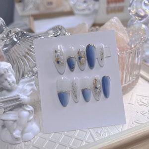 Blue French Gradient Nail Art, Shellac Nails, Summer Beach Nail Sets ...